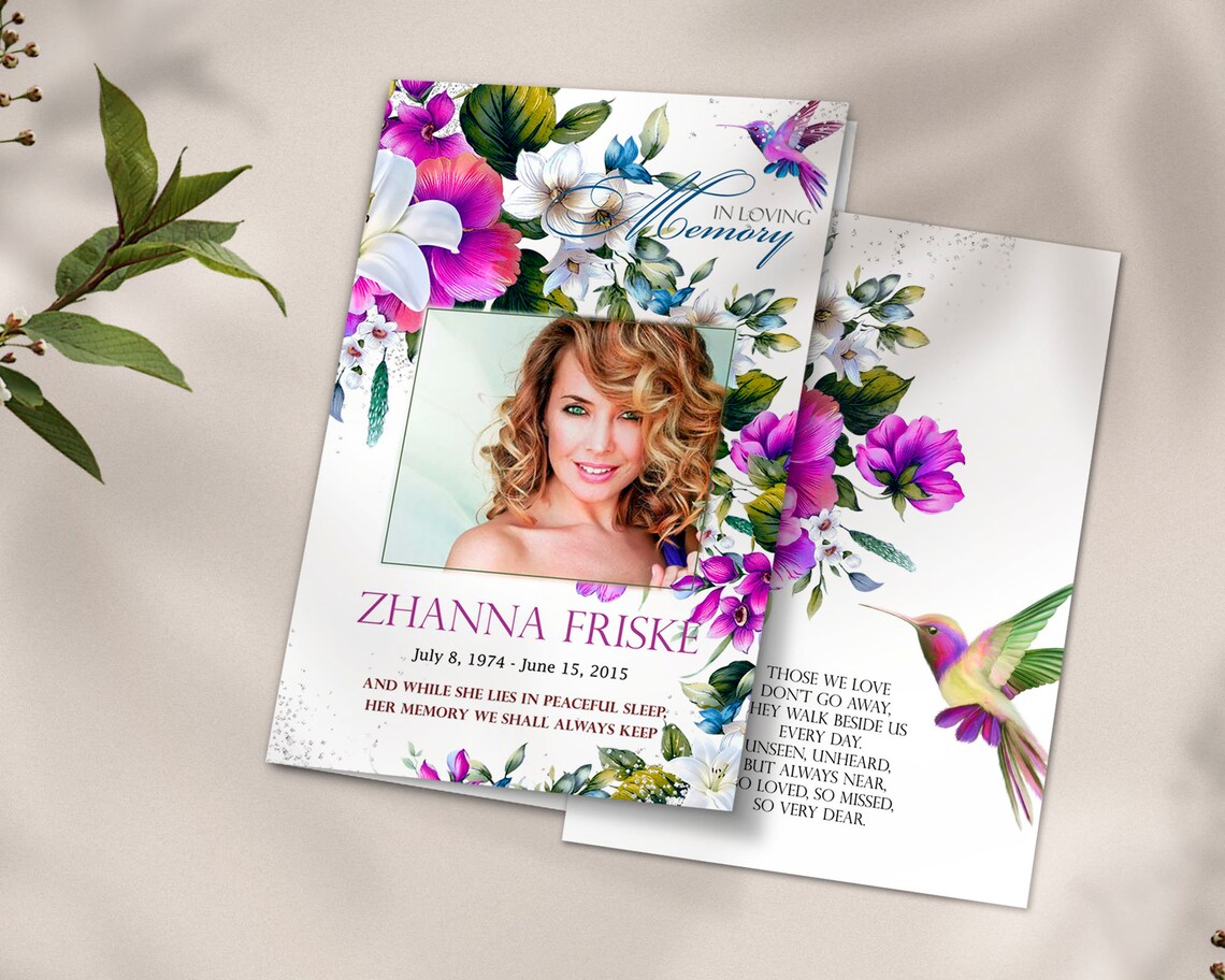 Funeral Program With Bright Pink Flowers for Women Memorial | Etsy