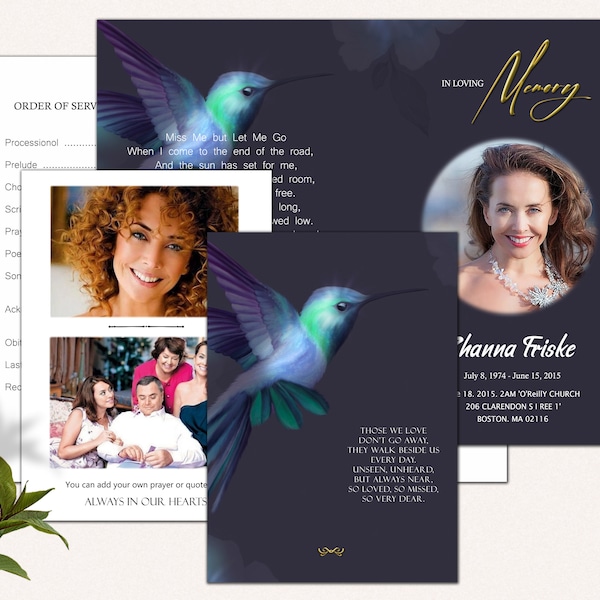 Hummingbird Funeral Card - Etsy