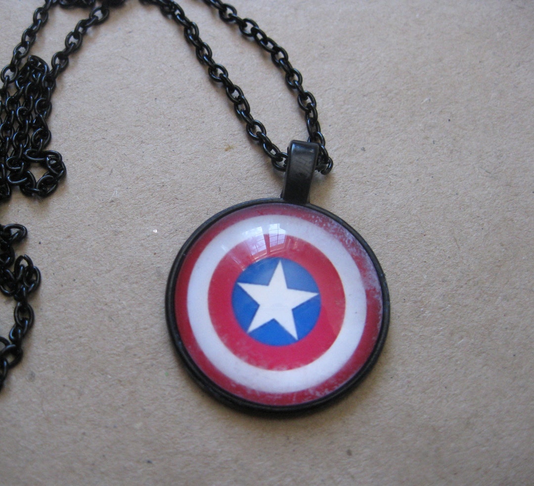Captain America Shield Pendant, Avengers Necklace, Black Chain - Etsy