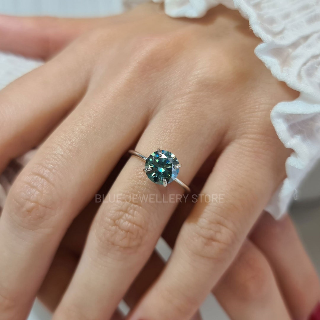 2 Carat Blue Diamond Solitaire Engagement Ring Unique - Etsy
