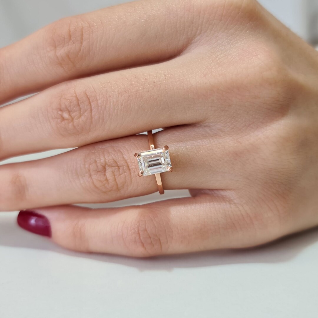 2 Carat Emerald Cut Diamond Hidden Halo Engagement Ring 18k - Etsy