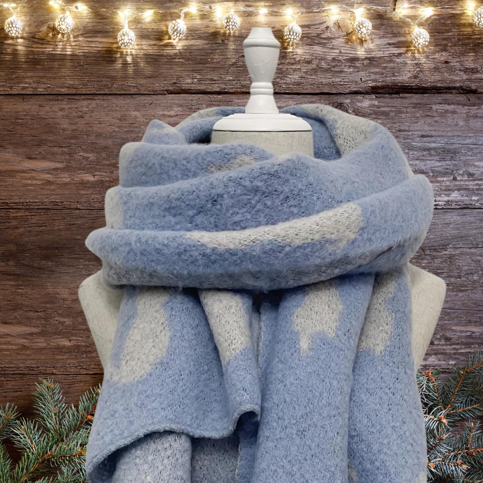 Cat Print Wool Mix Scarf in Powder Blue, Pretty and Warm. Includes ...