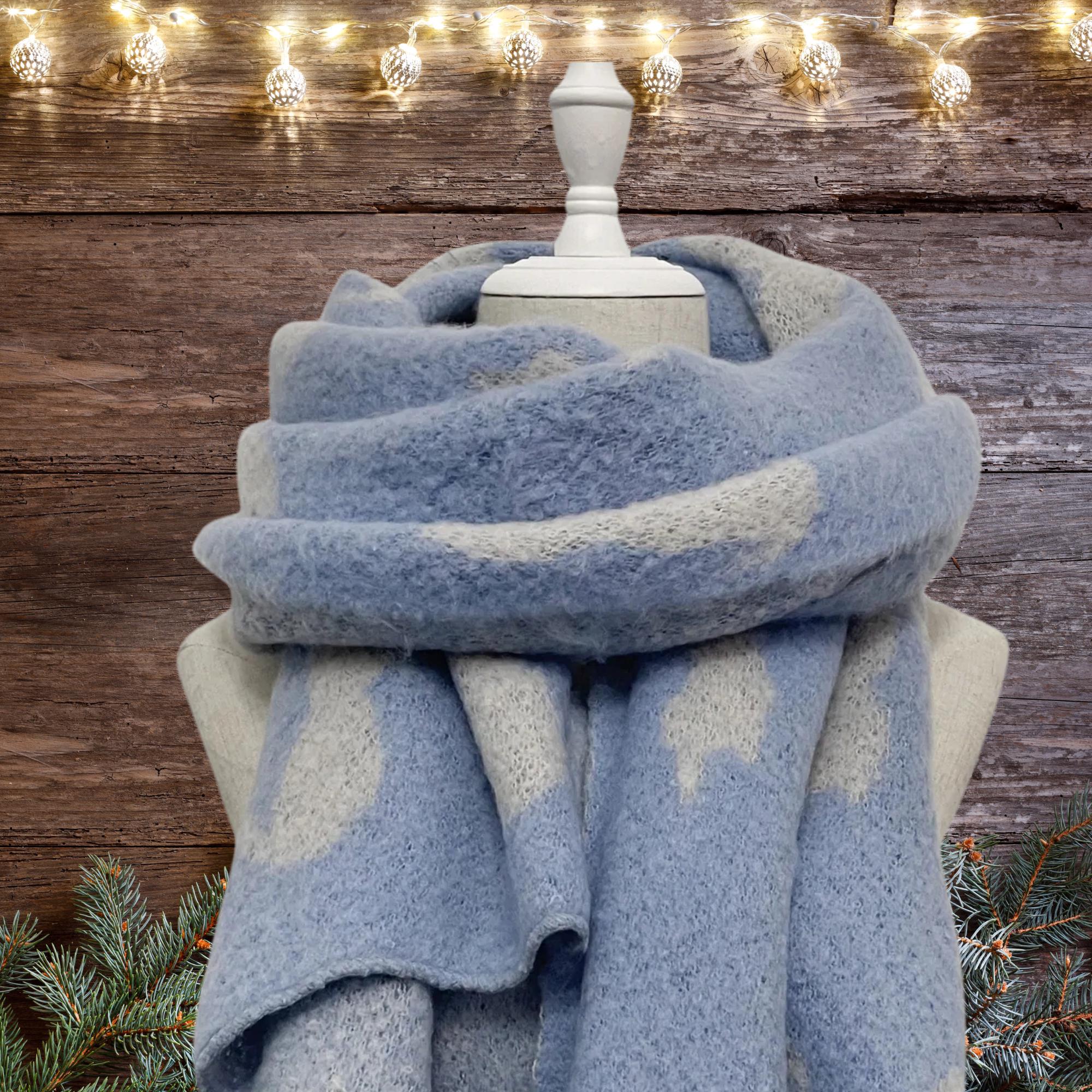 Cat Print Wool Mix Scarf in Powder Blue, Pretty and Warm. Includes ...