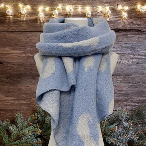Cat Print Wool Mix Scarf in Powder Blue, Pretty and Warm. Includes ...