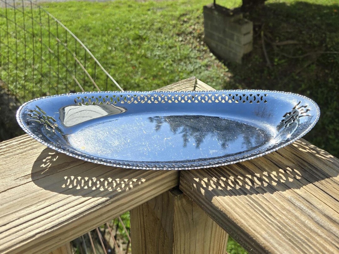 Vintage Chromium Plate Serving Tray: JB INC N.Y. Oval Platter - Etsy