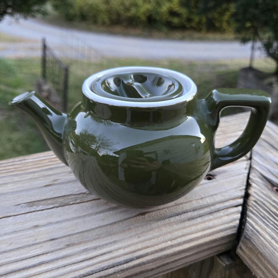 Vintage Hall Teapot With Sunken Lid, Green Hall Pottery Single Teapot ...