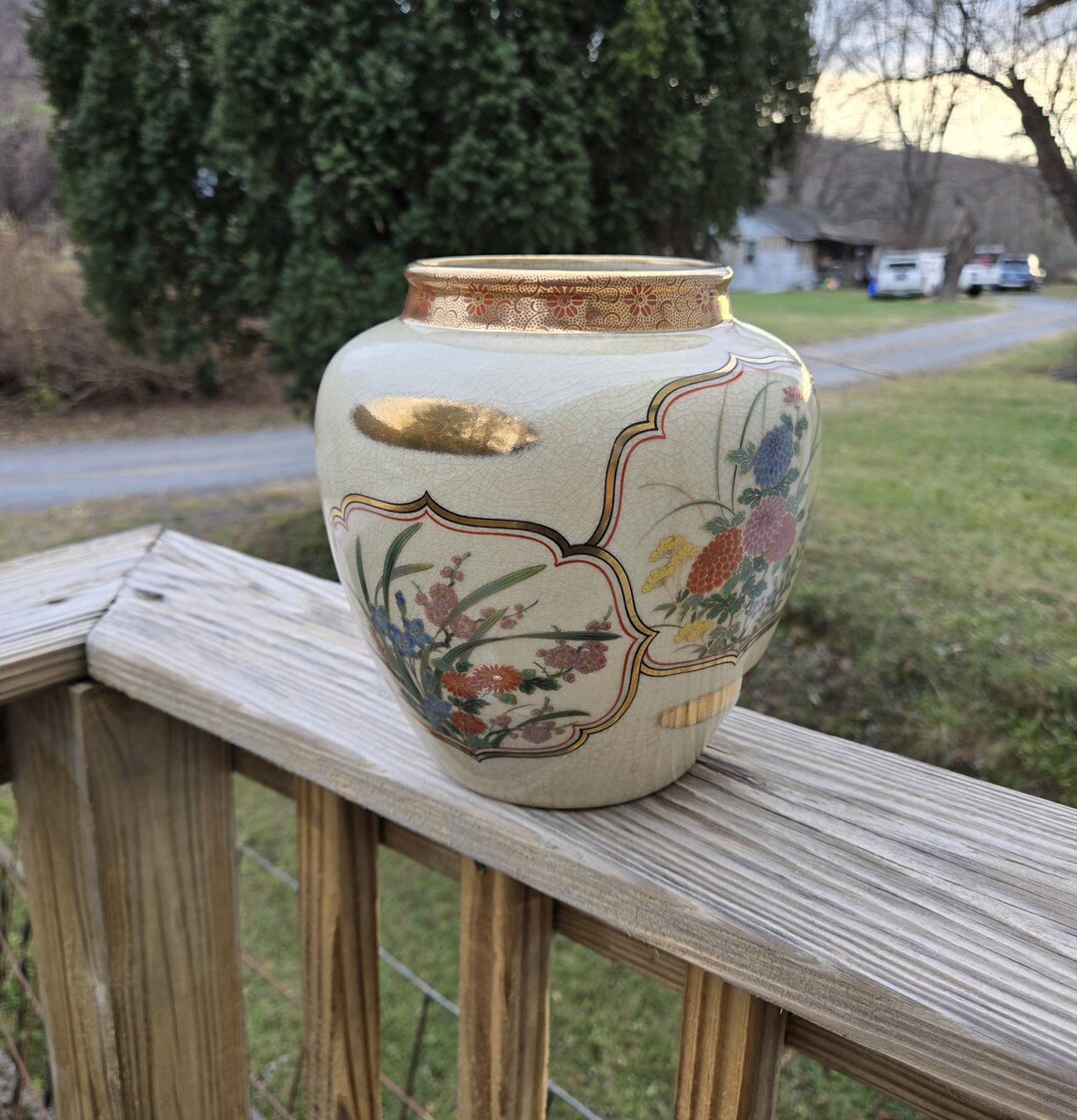 Vintage Shibata Toki Vase Floral Crackle Glaze - Etsy