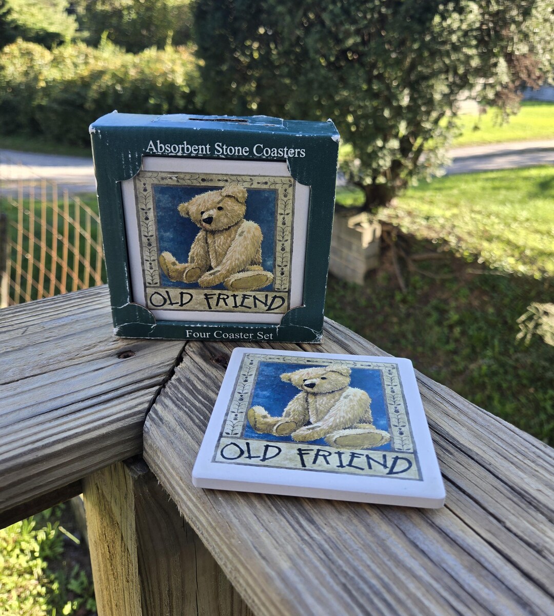 Vintage Stone Art Coasters: Teddy Bear "old Friend" - Set of 4 - Etsy