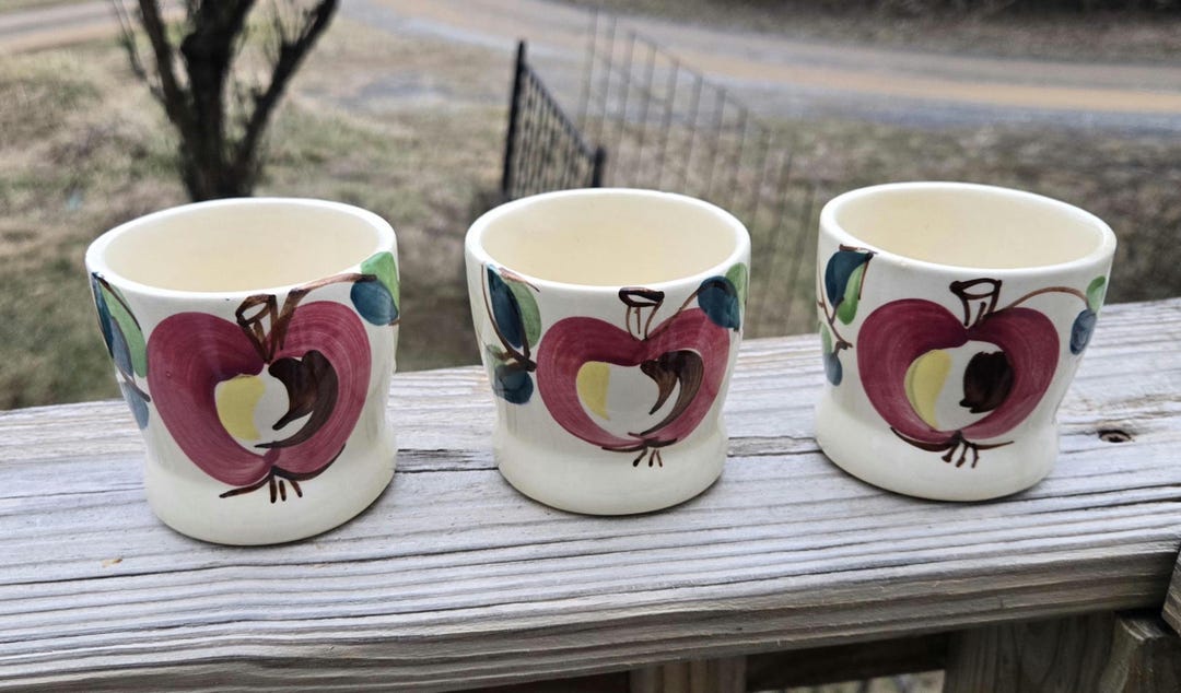 3 Vintage Purinton Pottery Juice Cups Open Apple Pattern - Etsy