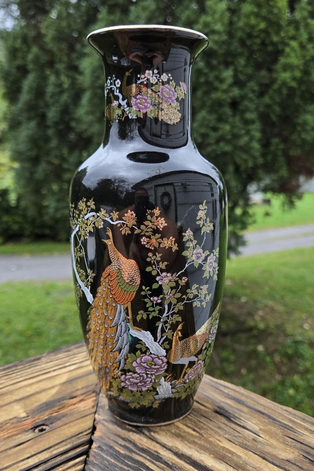 Vintage Heisei Peacock Black Ceramic Vase Made in Japan - Etsy