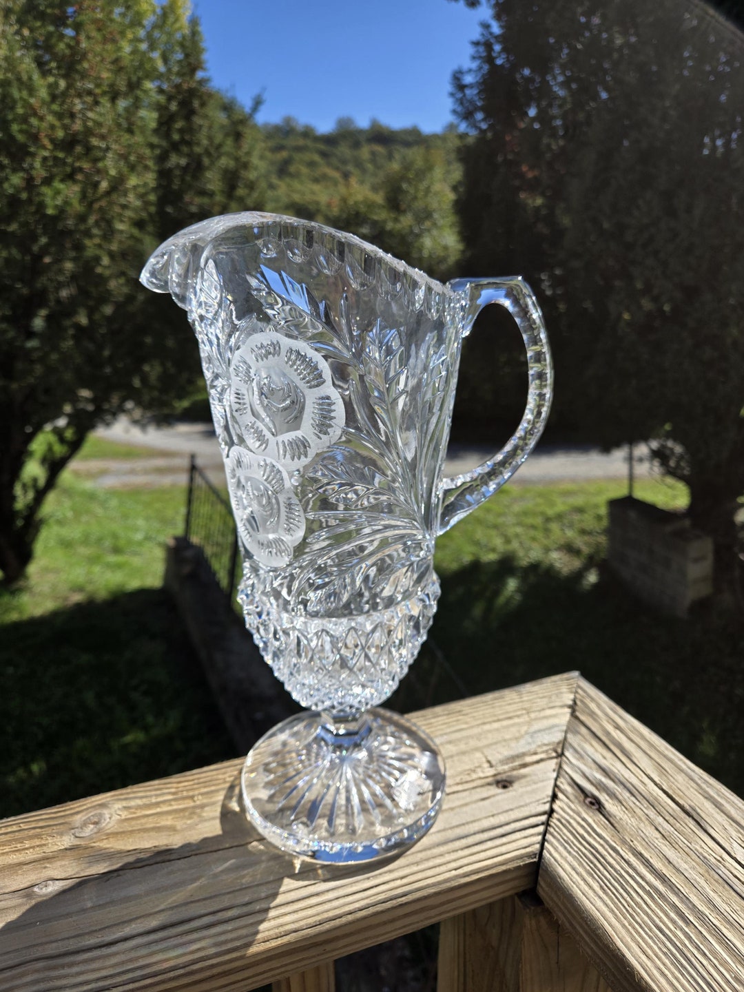 Antique Crystal Jug, Pedestal Pitcher Box A - Etsy