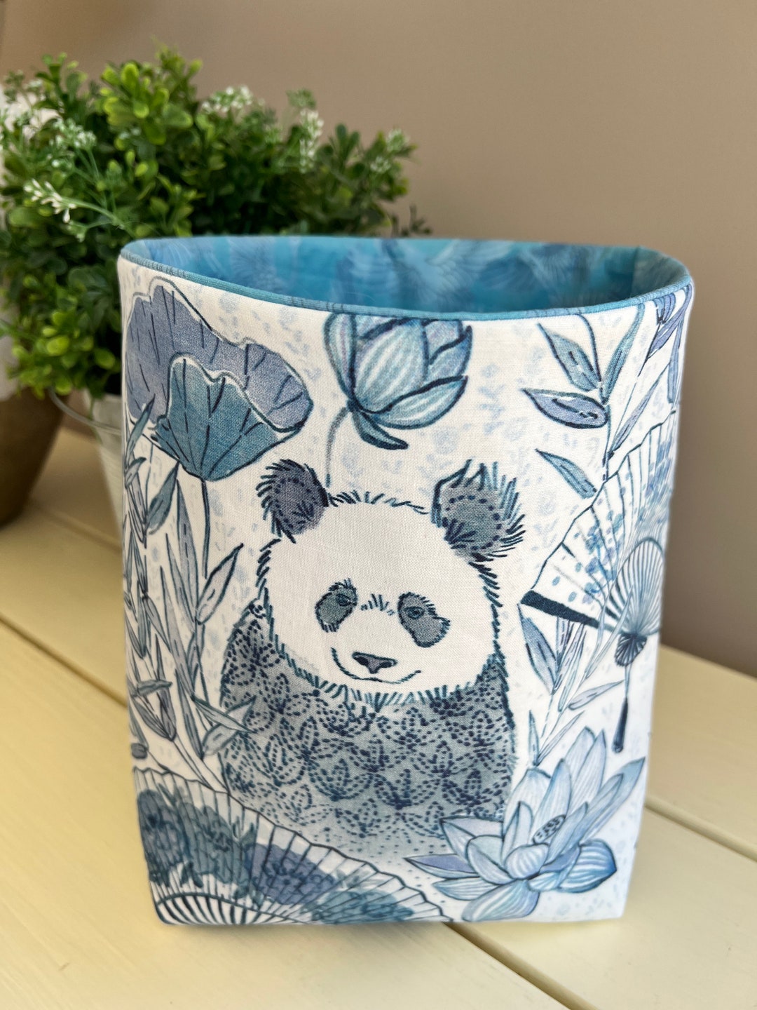 Blue Panda Basket, Fabric Basket With Panda, Home Accent, Home Decor ...