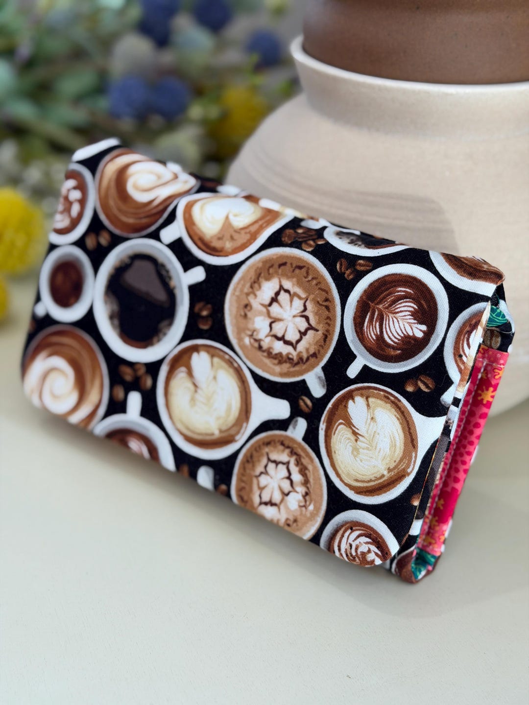 Coffee Lover Wallet, Latte Art Fabric Trifold, Large Women's Wallet ...