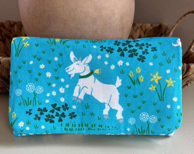 Handmade Cute Goat Blue Fabric Trifold Wallet, Organizational With ...