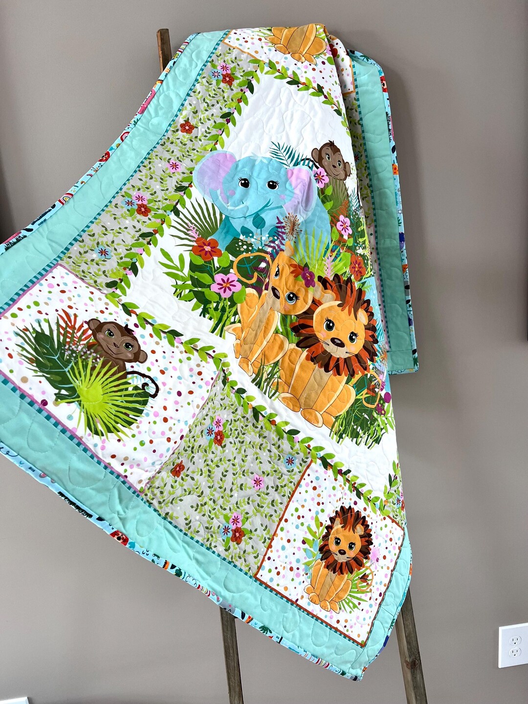 Handmade Jungle Animals Baby Quilt - Adorable Animal Nursery Bedding ...
