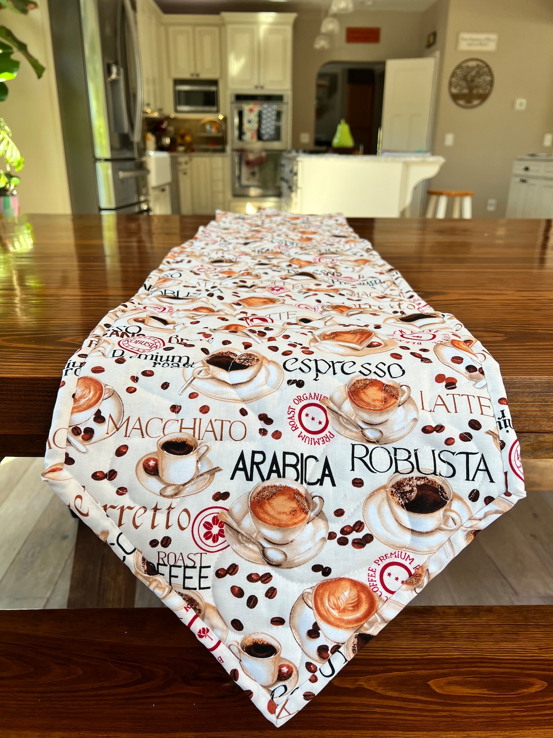 Handmade Quilted Coffee Table Runner With Coffee Fabric and - Etsy