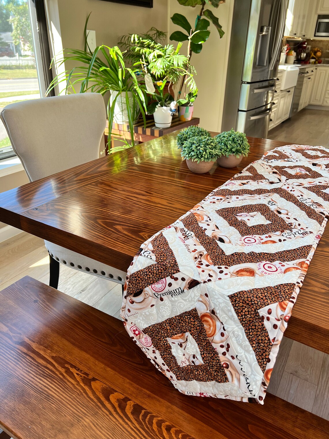 Handmade Quilted Coffee Table Runner With Coffee Fabric and - Etsy