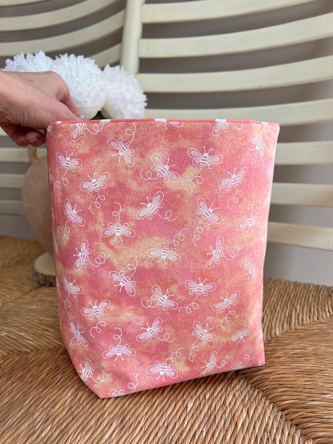 Cute Handmade Peach Color of the Year Fabric Basket, Reusable Gift ...