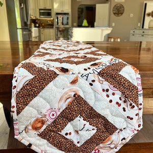 Handmade Quilted Coffee Table Runner, Home Decor, Coffee Themed Kitchen ...