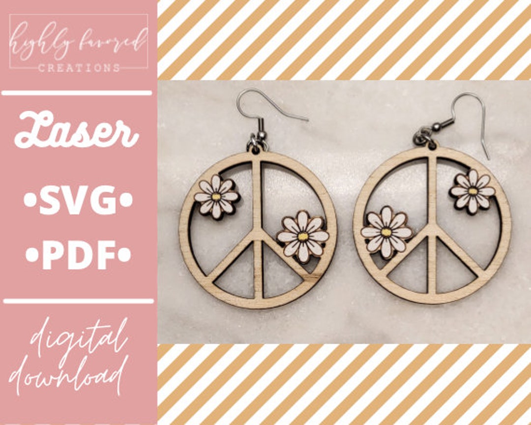 Peace Sign With Daisies Earring SVG - Laser Ready Cut File - Etsy