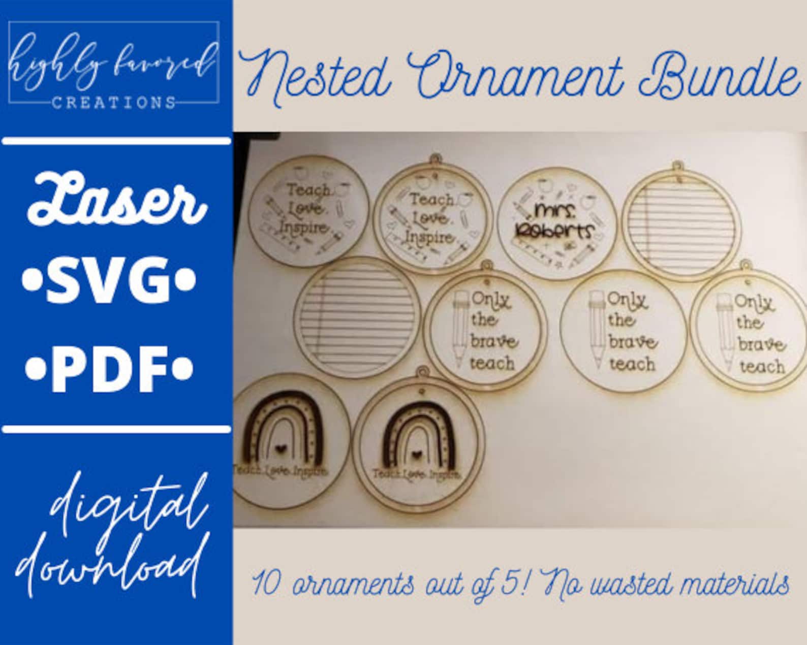 Nested Teacher Ornament Laser SVG Bundle | Etsy