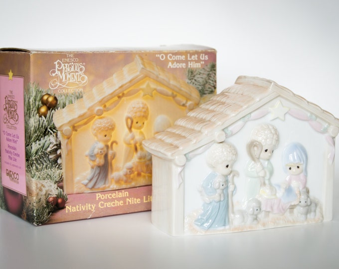 Enesco Precious Moments Porcelain Nativity Creche Nite Lite o Come Let ...
