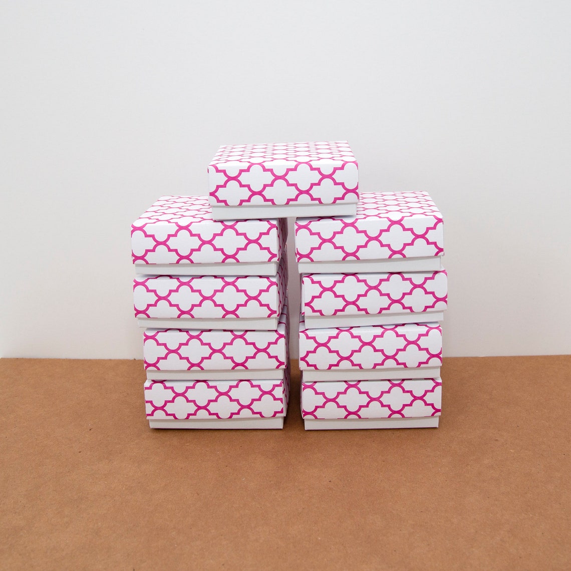 9 Pink Patterned Small Boxes White Box with Pink Design | Etsy