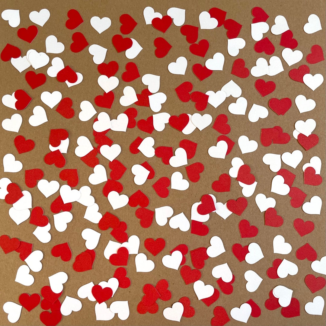 100 - Mini Shimmer Heart Confetti - .64" X .75" - Red - White - Love ...