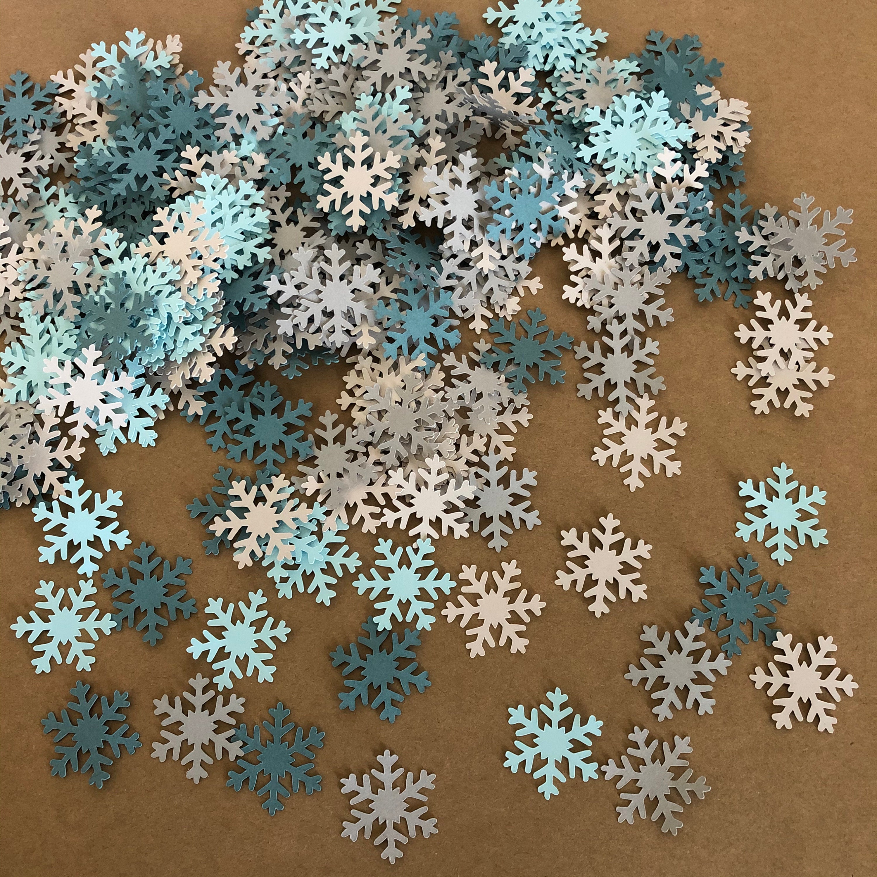 100 - 1” Snowflake Die Cuts - 2 Shades of Blue - 2 Shades of Gray ...