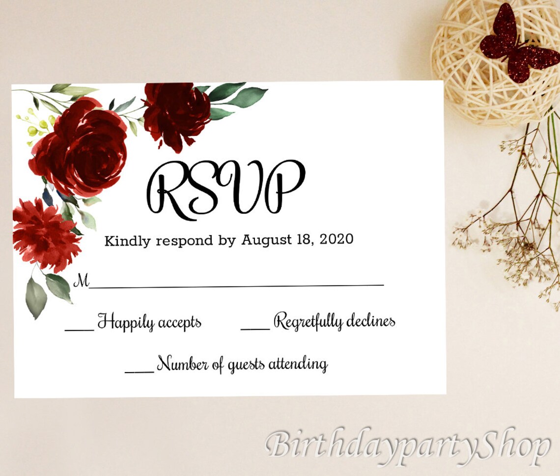 RSVP Birthday Card Template Floral RSVP Card Bridal Shower Etsy