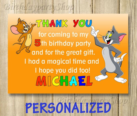 Items similar to Tom and Jerry Thank You Card, Tom and Jerry Birthday ...