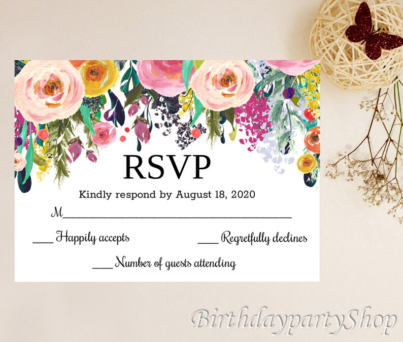 RSVP Birthday Card Template Floral RSVP Card Bridal Shower Etsy
