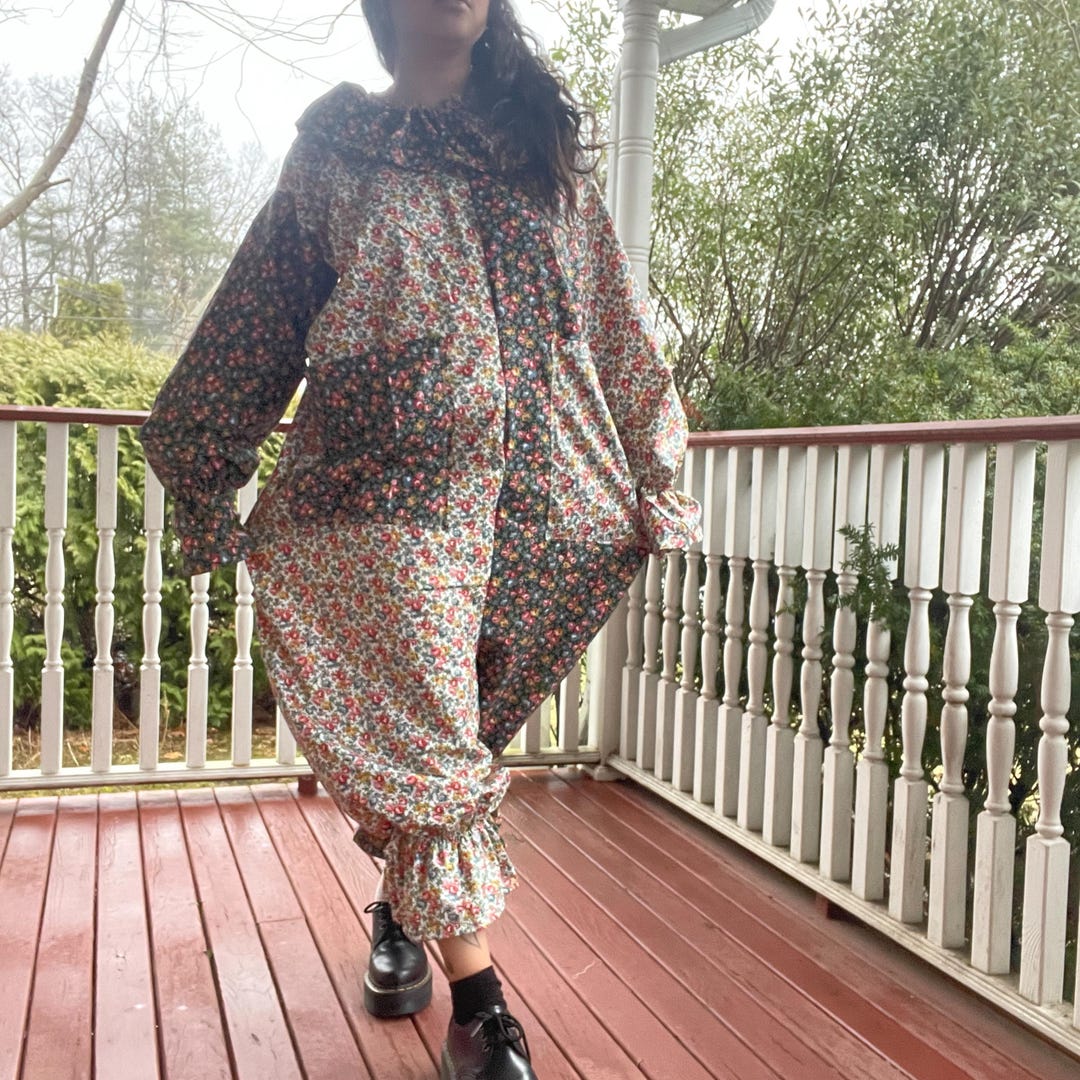 Handmade Cottagecore Clown Suit: Vintage Floral Play Suit, Detachable ...