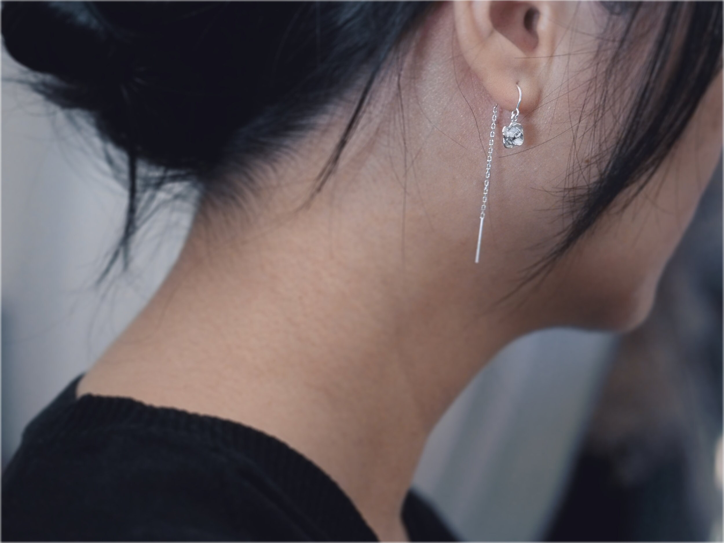 Rose Dangle Ear Threader Earring in Sterling Silver or 14K - Etsy