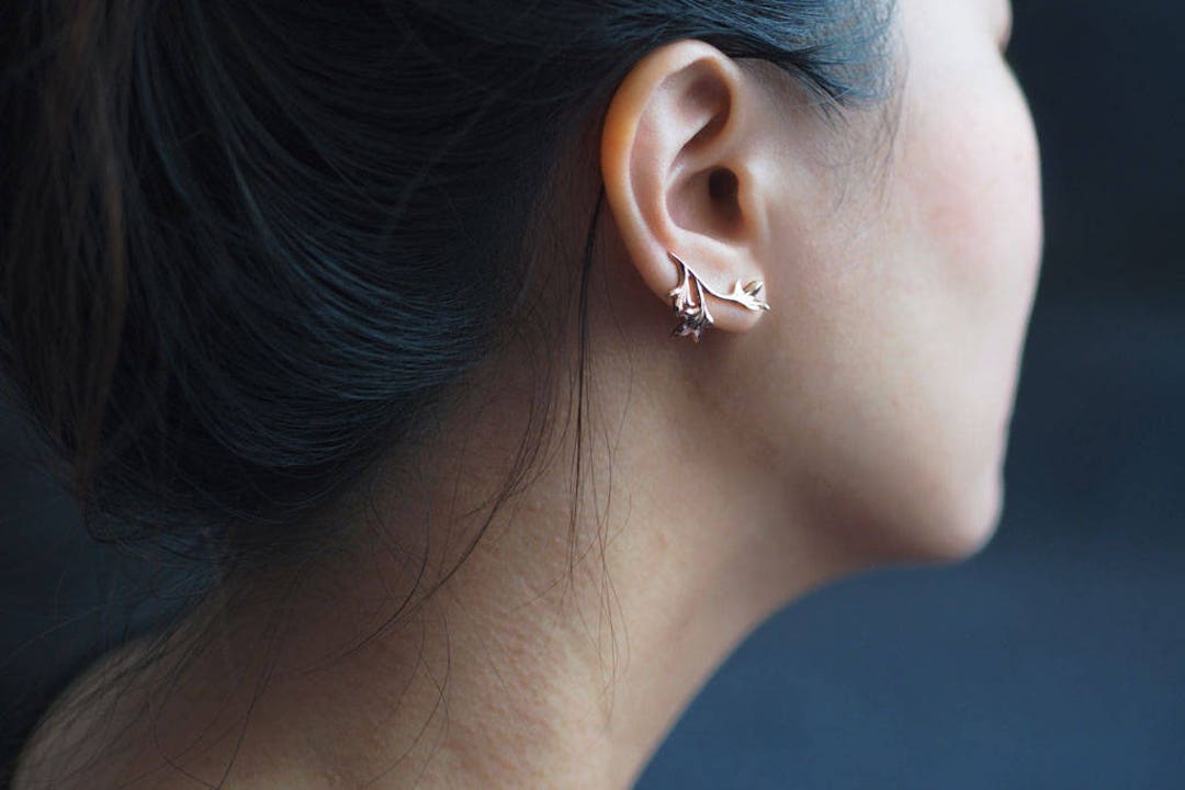 Nature Inspired Tea Leaves With a Branch Ear Climber in Sterling Silver ...