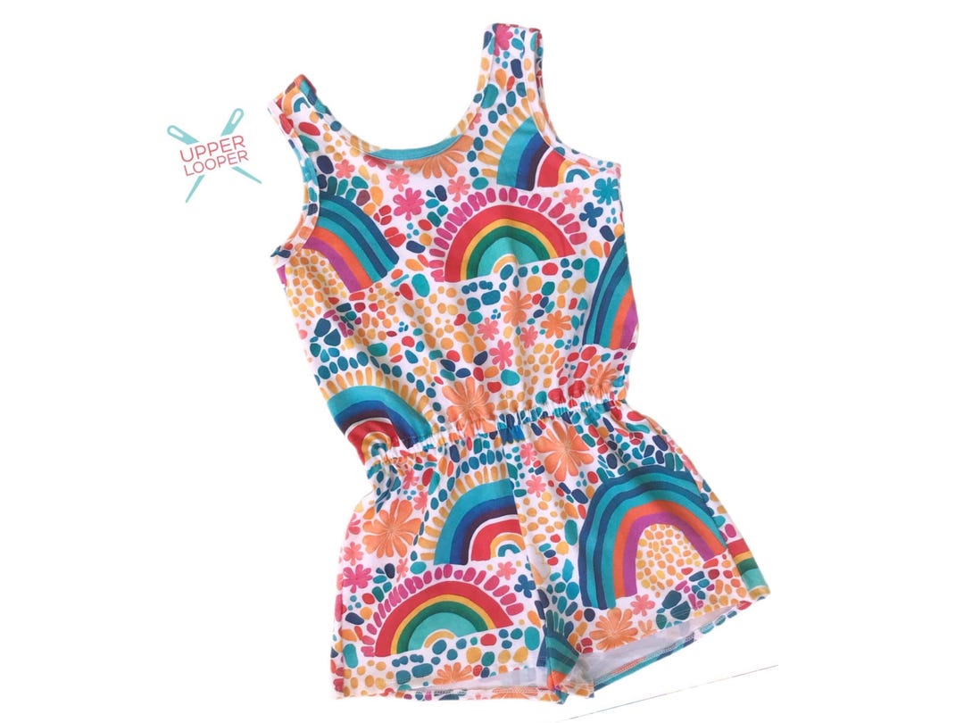 Girls Bright Rainbow 80s Style Summer Romper - Retro Style Summer ...