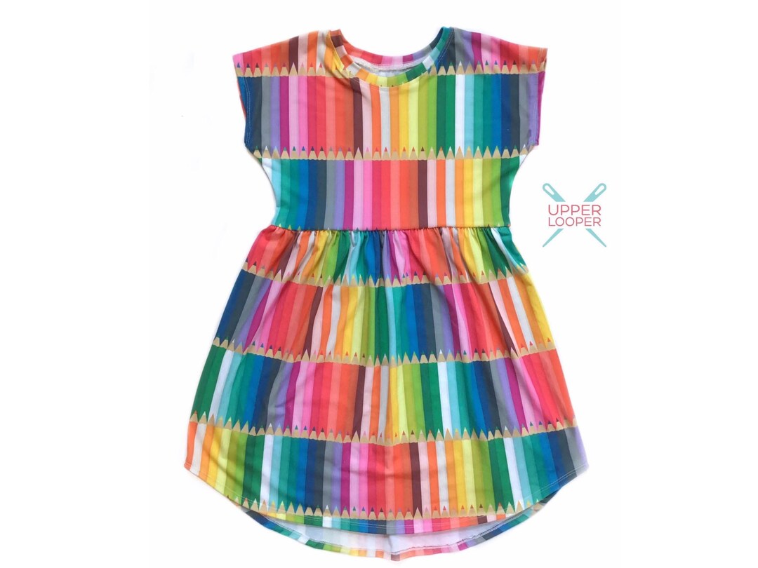 Girls Rainbow Pencil School Dress - Girls Art Dress - Girls Rainbow ...