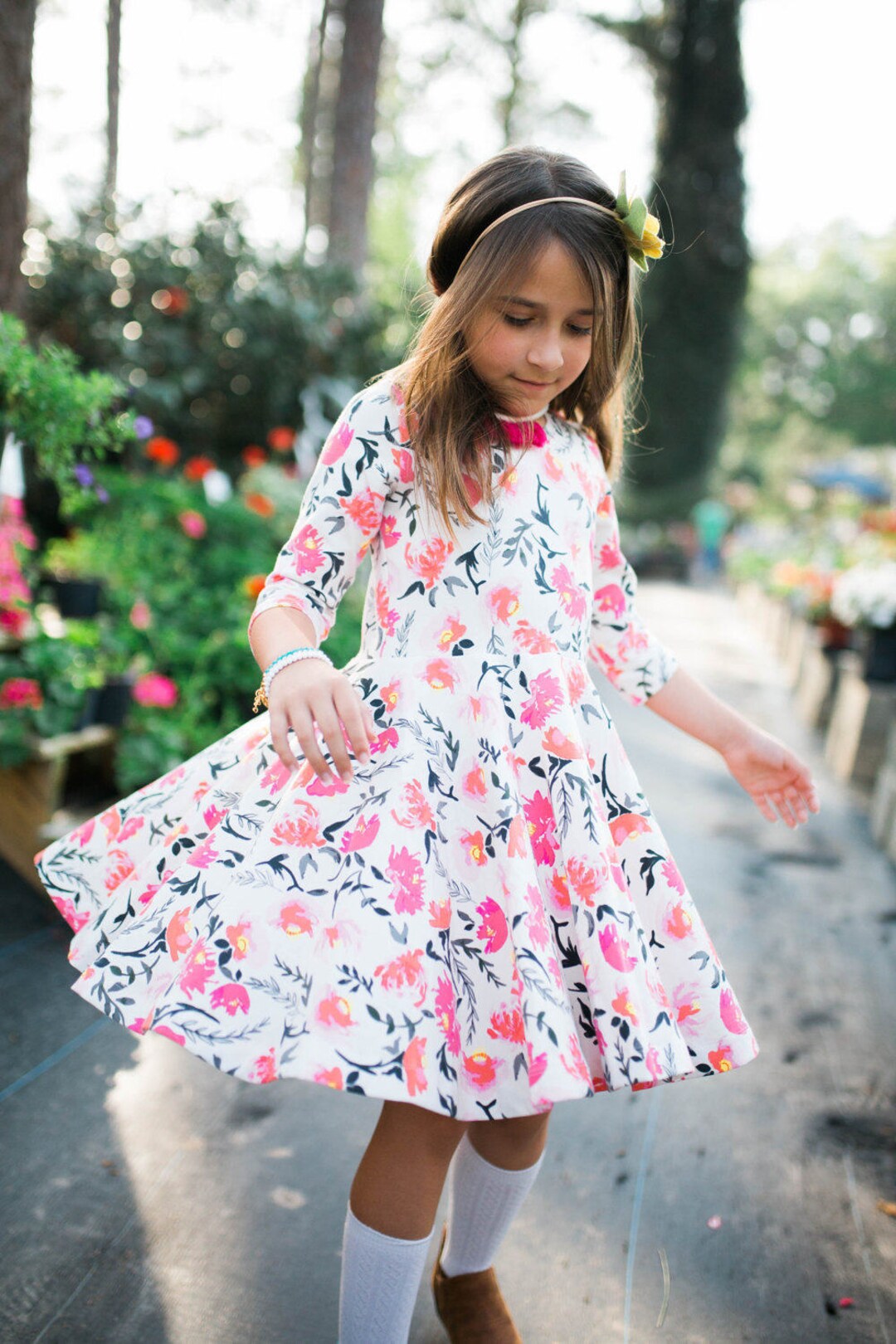 Baby, Toddler, Girls, and Tween Twirl Pink Floral Twirly Dress - Etsy