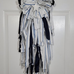 Beach Rag Bow, Starfish Rag Bow, Summer Coastal White and Blue Stripe ...