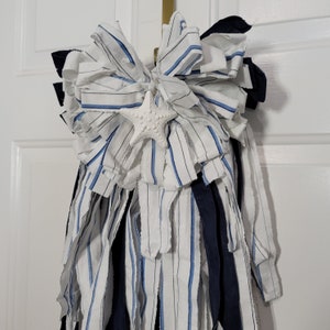 Beach Rag Bow, Starfish Rag Bow, Summer Coastal White and Blue Stripe ...