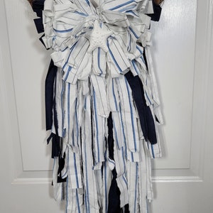 Beach Rag Bow, Starfish Rag Bow, Summer Coastal White and Blue Stripe ...