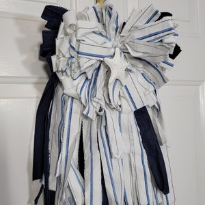 Beach Rag Bow, Starfish Rag Bow, Summer Coastal White and Blue Stripe ...