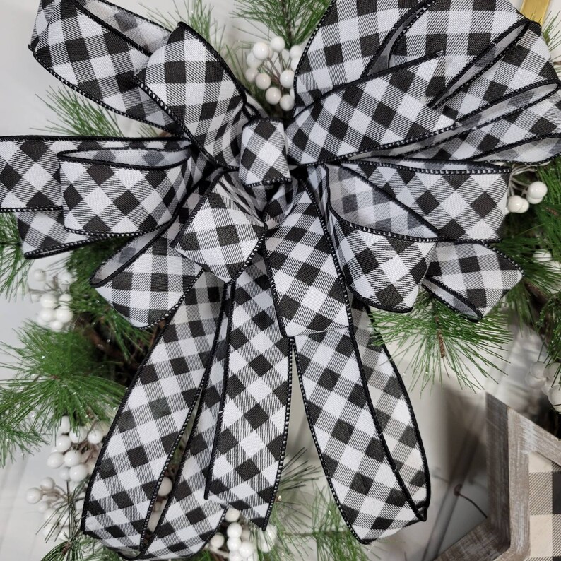 Black and White Buffalo Check Bow With Star Wreath Winter - Etsy