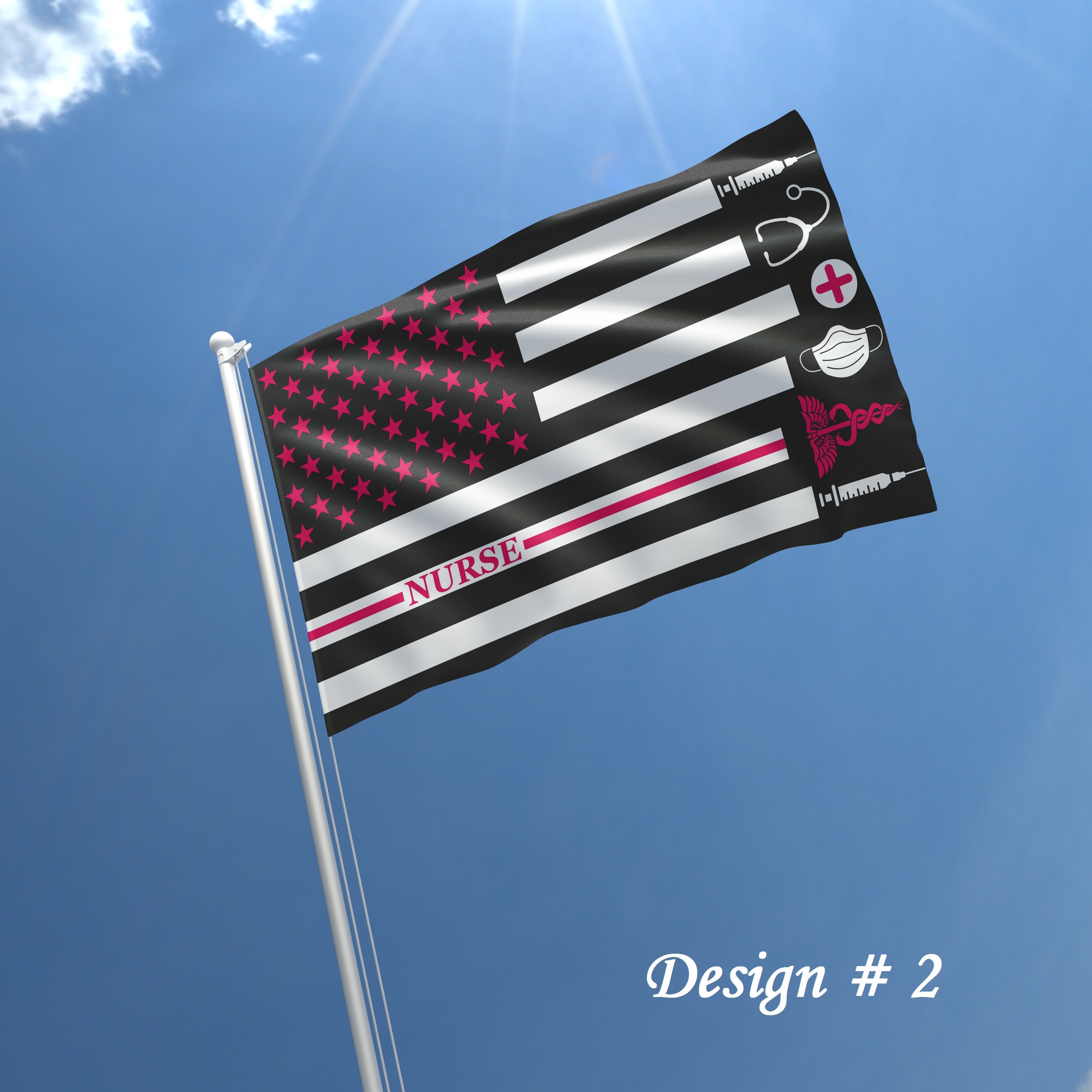 EMS Nurse Support USA Flag Thin Blue/Pink Line Emergency | Etsy