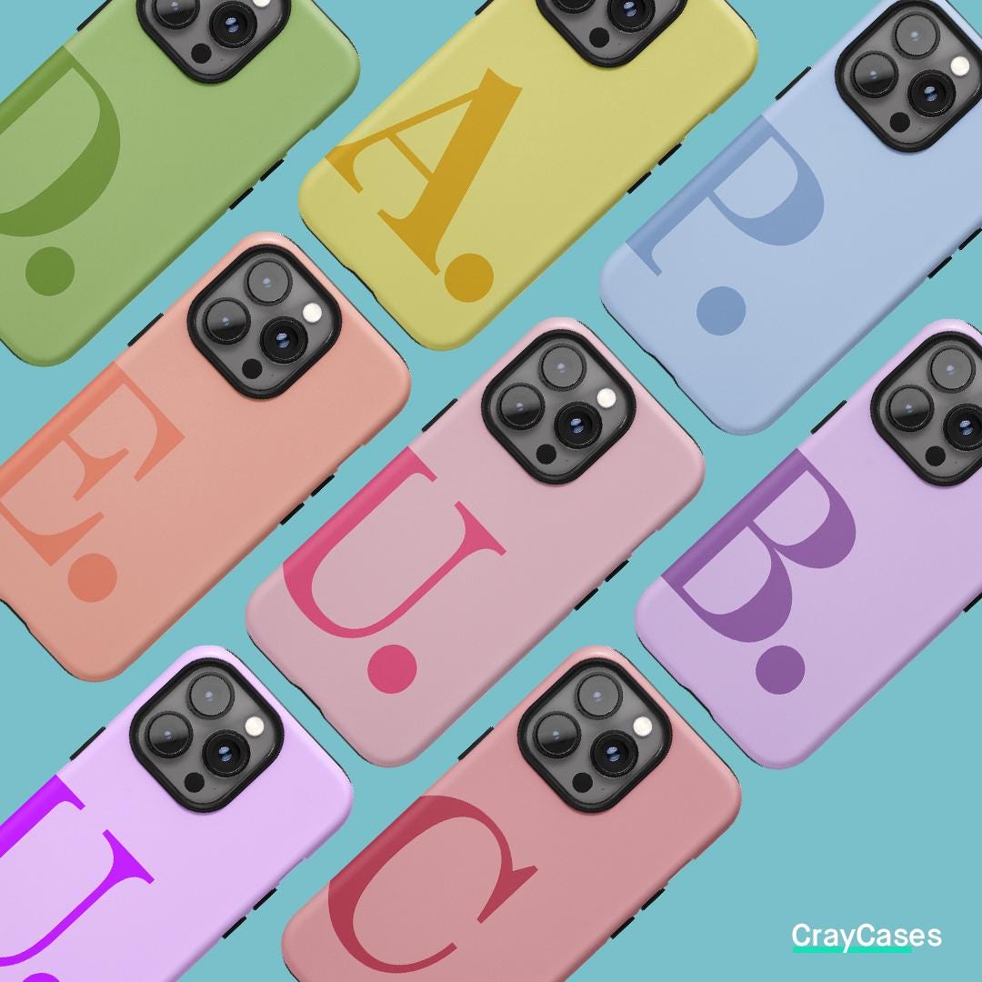 Personalized Large Initial Phone Case for iPhone 16 15 14 13 12 11 Pro ...