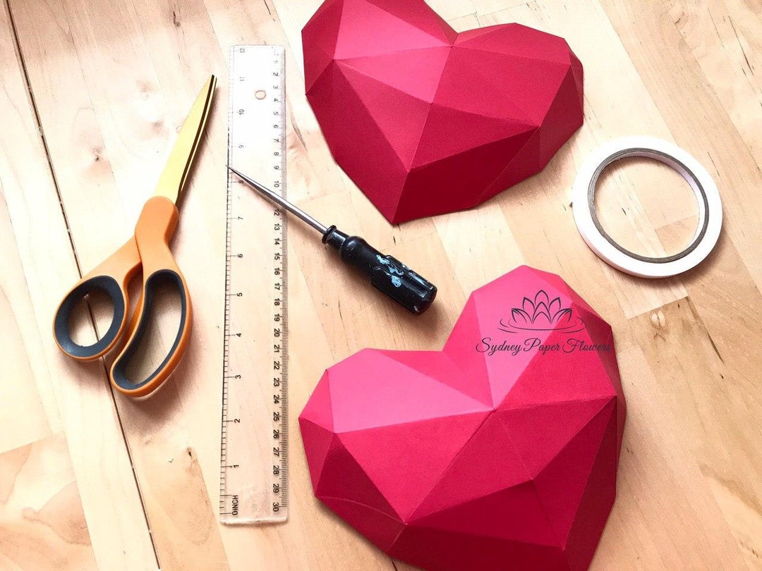 3D Paper Heart PDF Svg Studio Templates & VIDEO Tutorial / Cameo Paper ...
