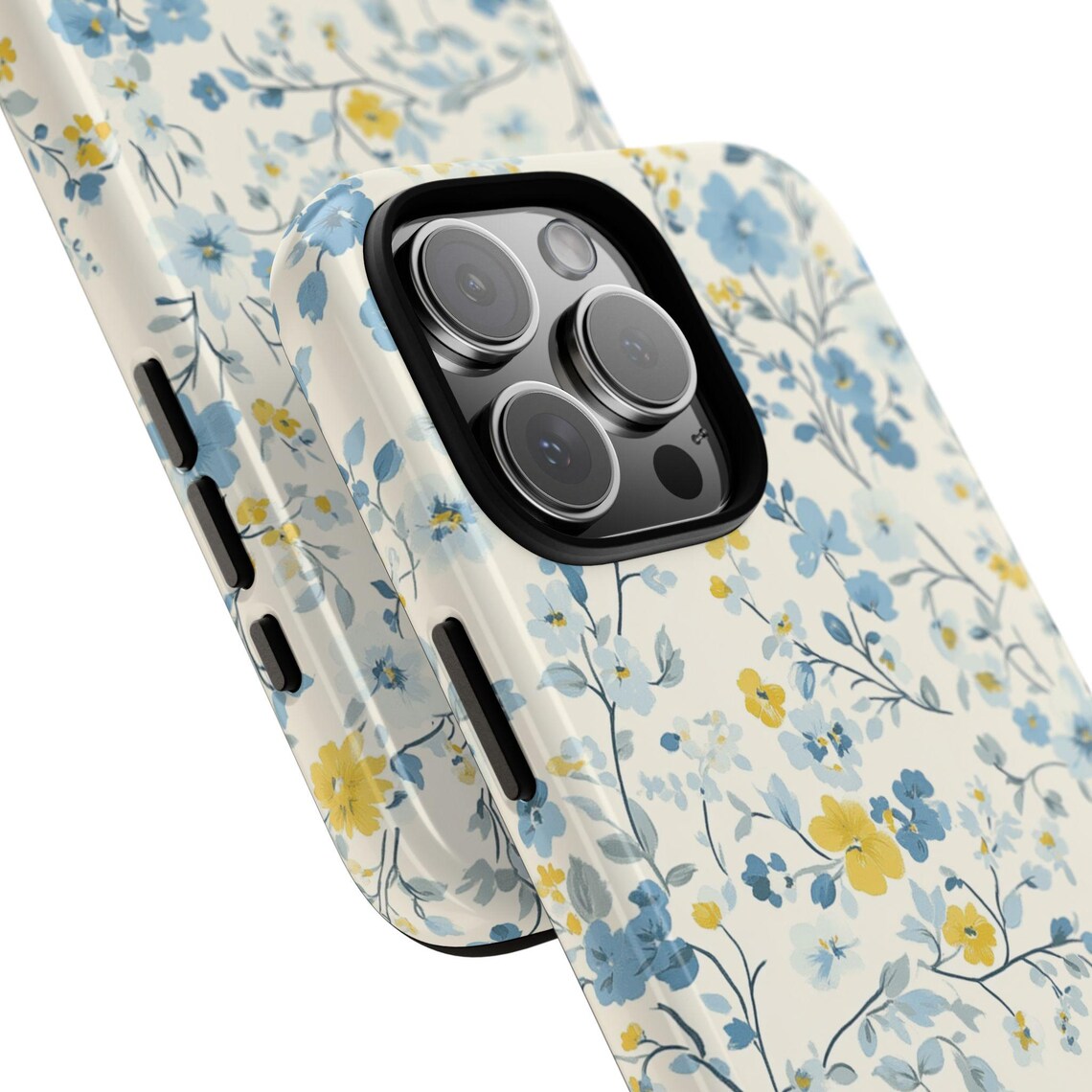 Cottagecore Phone Case, Blue and Yellow Flowers - Tough Phone Cover ...