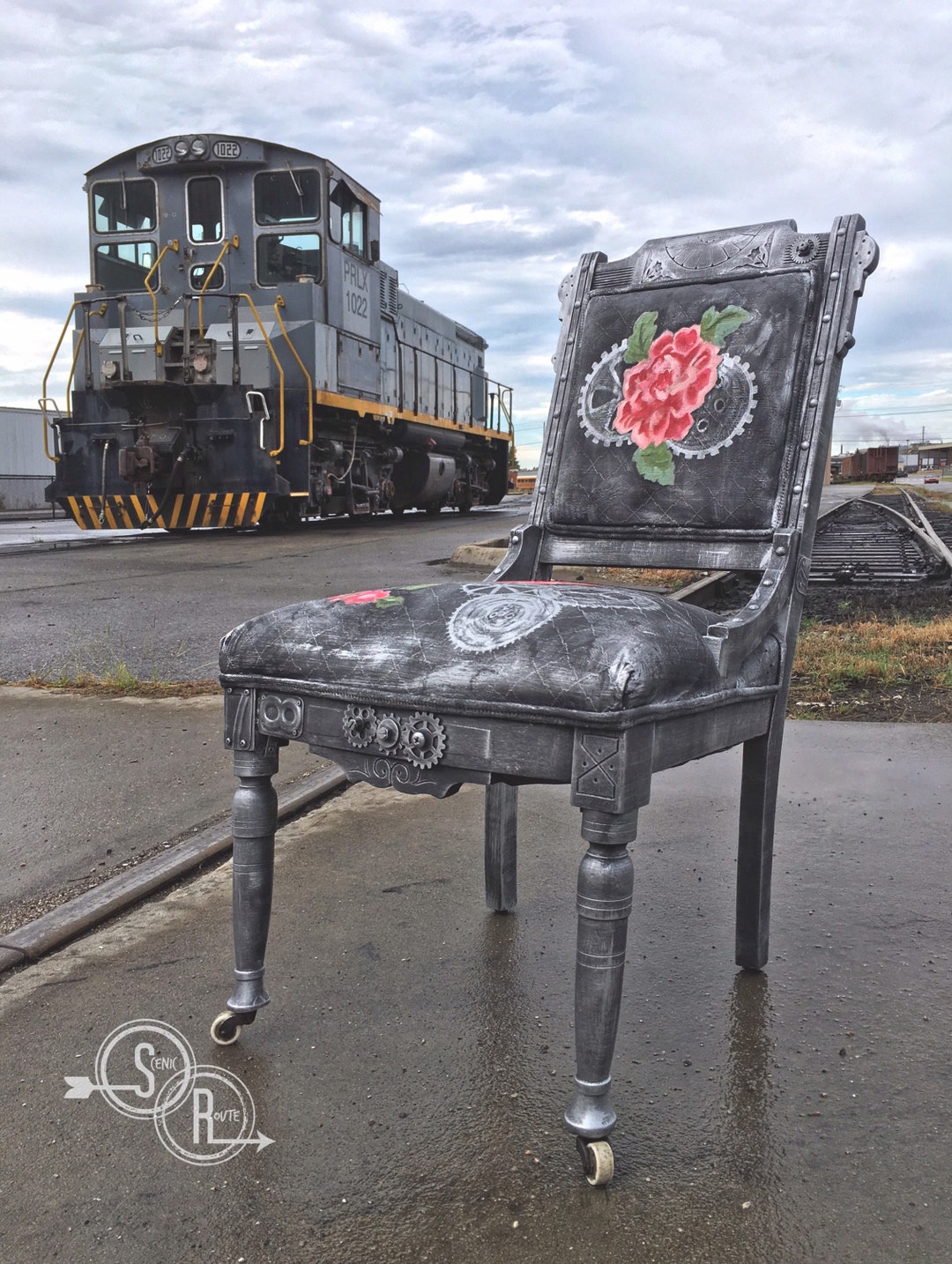 Painted Steampunk Eastlake Chair, Gothic Parlor Decor, Roses & Gears - Etsy