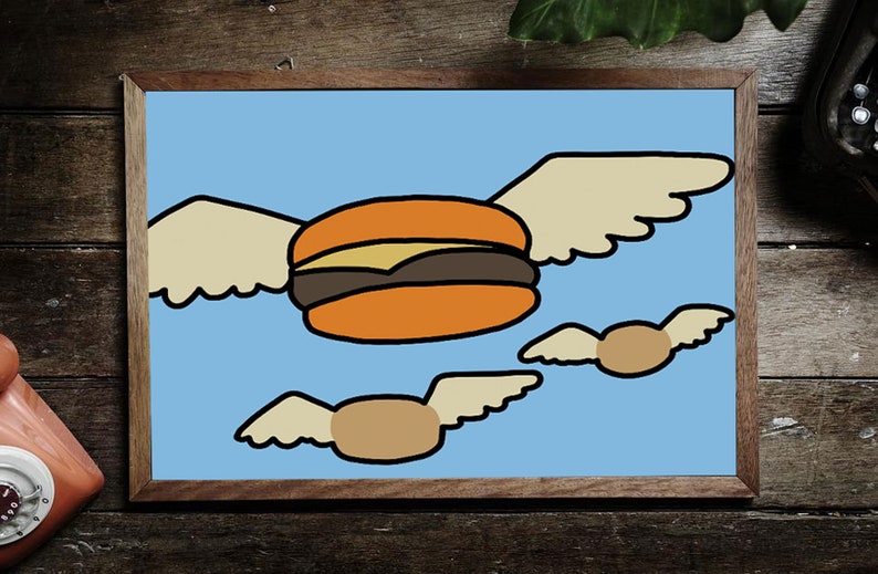 Bob's Burgers Art - Flying Burgers Poster - Framed Art Print - Flying ...
