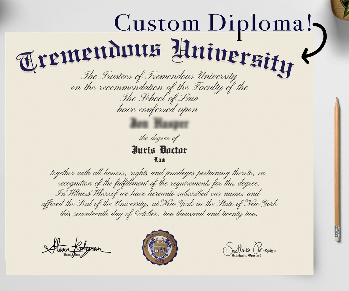Custom Fake Diploma Framed Custom Replica Law School - Etsy